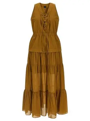 Pinko PINKO Casarsa Cotton Gabardine And Voile Long Dress Brown