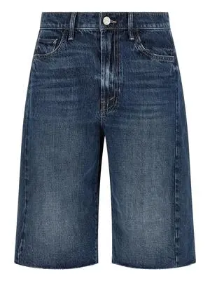 MOTHER The Half-pipe Bermuda Fray Denim Shorts - Blue