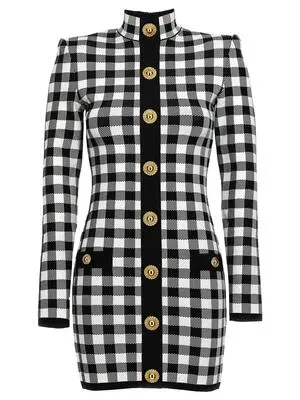 Balmain Vichy Knit Dress - White/black