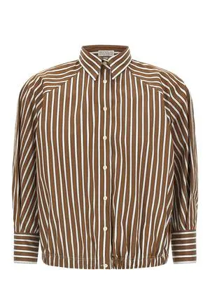 Brunello Cucinelli BRUNELLO CUCINELLI Striped Cotton Poplin Shirt Brown
