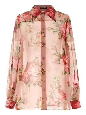 DOLCE & GABBANA DOLCE & GABBANA Bouquet Rose Silk Chiffon Shirt