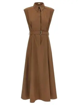 Brunello Cucinelli Techno Cotton Midi Chemisier Dress - Brown