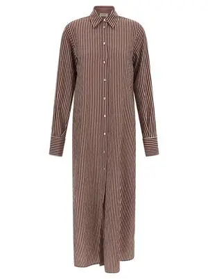 LE TWINS Brina Striped Cotton Poplin Midi Dress - Brown