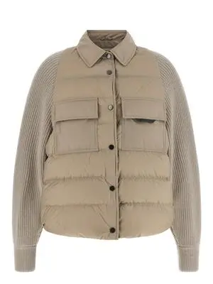 Brunello Cucinelli BRUNELLO CUCINELLI Monile Flap Detail Down Jacket Beige