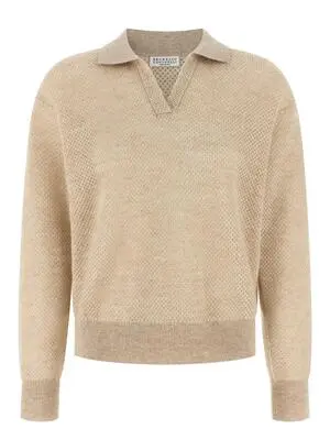 BRUNELLO CUCINELLI BRUNELLO CUCINELLI Waffle Knit Metallic Polo Shirt