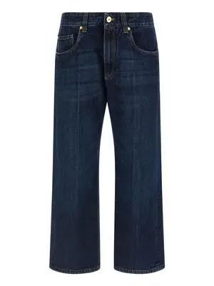 Brunello Cucinelli BRUNELLO CUCINELLI Wide Leg Cropped Denim Jeans Blue