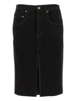 Saint Laurent SAINT LAURENT Denim Midi Pencil Skirt Black