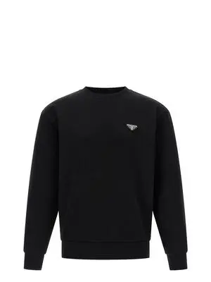 Prada Triangle Logo Tech Cotton Sweatshirt - Black