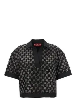 Gucci Gg Crystal Embellished Tweed Top - Black