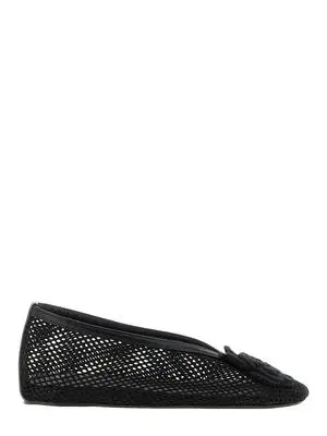 GANNI Jenny Openwork Mesh Ballet Flats - Black