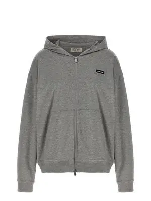 Miu Miu MIU MIU Cotton Mélange Logo Hoodie Gray