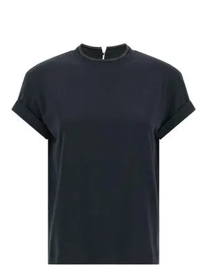 Brunello Cucinelli Shiny Collar T-shirt - Blue