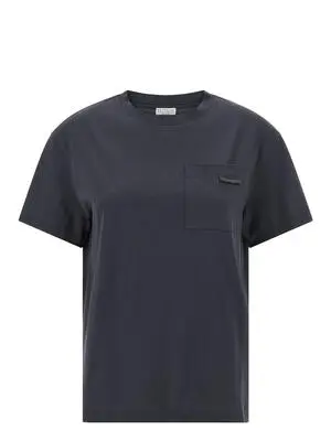 Brunello Cucinelli Cotton Jersey T-shirt With Shiny Tab - Blue