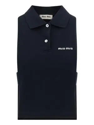 Miu Miu Cotton Piquet Polo Top - Blue