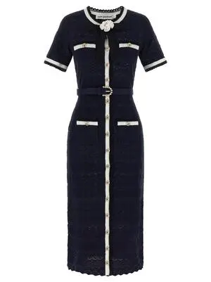 SELF-PORTRAIT Pointelle Knit Midi Dress - Blue
