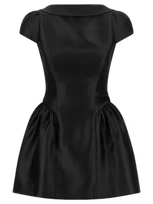 SELF-PORTRAIT Taffeta Collared Mini Dress - Black
