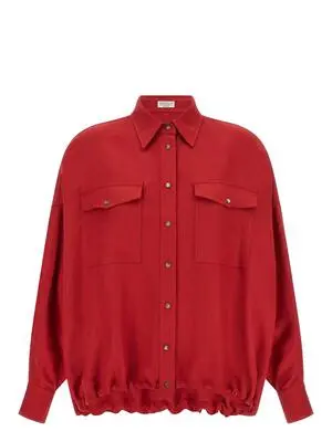 Brunello Cucinelli BRUNELLO CUCINELLI Linen Blend Twill Shirt Red