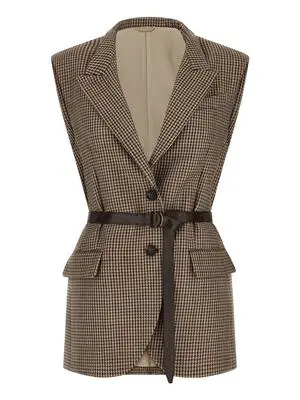 Brunello Cucinelli BRUNELLO CUCINELLI Houndstooth Belted Vest Beige