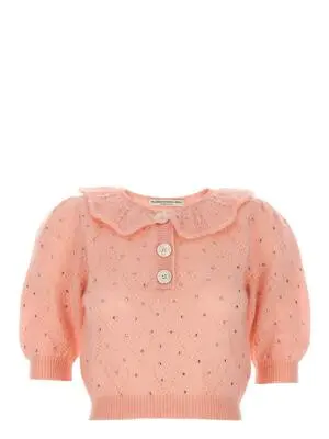 Alessandra Rich Rhinestone Embellished Mohair Blend Sweater - Pink
