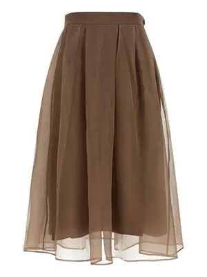 Brunello Cucinelli Crispy Silk Midi Skirt - Brown