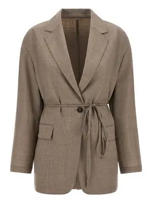 Brunello Cucinelli BRUNELLO CUCINELLI Fresh Wool Single-Breasted Blazer Beige
