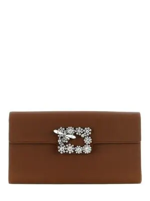 ROGER VIVIER Envelope Flap Dragonfly Flow Satin Clutch - Brown