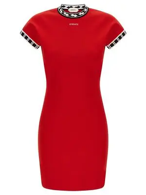 Versace Logo Knit Mini Dress - Red