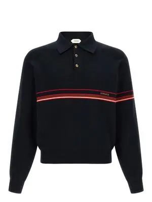 Versace Inlaid Striped Polo Shirt - Blue