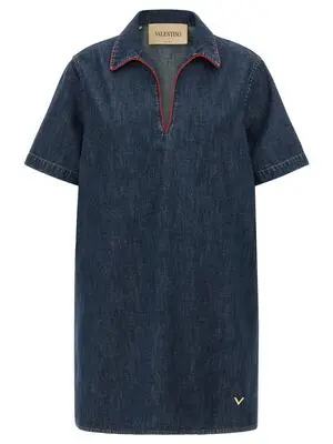 Valentino Garavani Chambray Vlogo Denim Dress - Blue