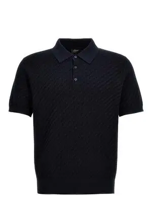 Brioni Woven Knit Polo Shirt Blue