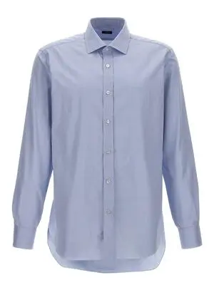 BARBA NAPOLI Textured Cotton Shirt Light Blue