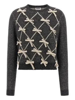 Moschino Bow Embellished Knit Sweater - Gray