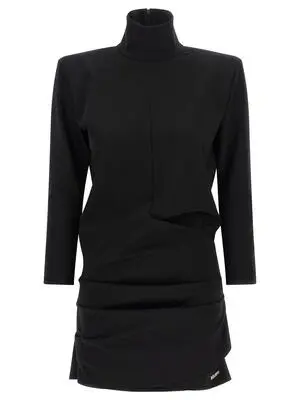 Attico Structured Shoulder Mini Dress - Black