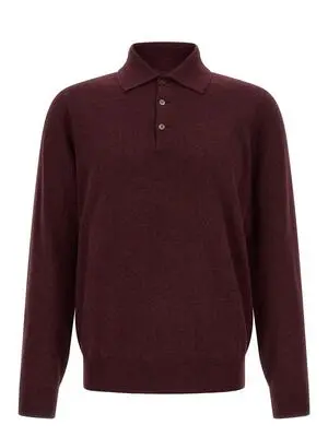 Brunello Cucinelli Cashmere Knit Polo Shirt Bordeaux