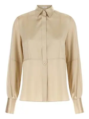 Brunello Cucinelli BRUNELLO CUCINELLI Satin Silk Shirt Beige