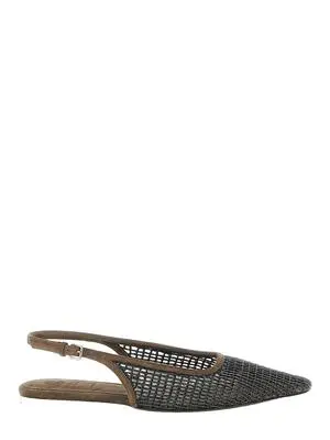 Brunello Cucinelli Precious Net Embroidery Slingback - Brown