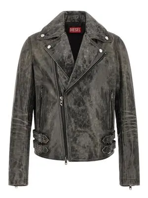 DIESEL® L-eon-cjcm Leather Biker Jacket - Gray