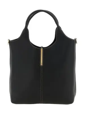TOD'S Small Metal Plate Shopping Bag Black