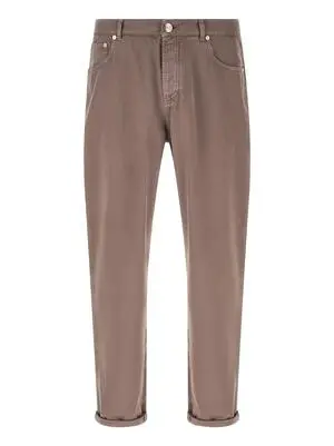 Brunello Cucinelli Five-pocket Structured Cotton Trousers - Brown