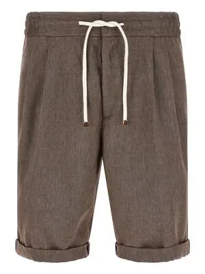 Brunello Cucinelli Linen And Virgin Wool Bermuda Shorts - Brown