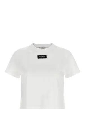 MIU MIU MIU MIU Logo Patch Cropped T-Shirt