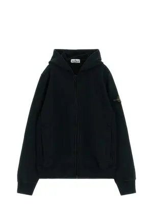 Stone Island Badge Logo Zip-up Hoodie - Black