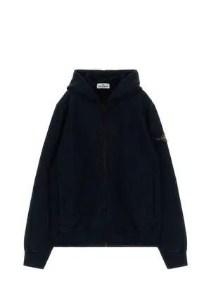 Stone Island Badge Logo Hooded Sweatshirt - Blue