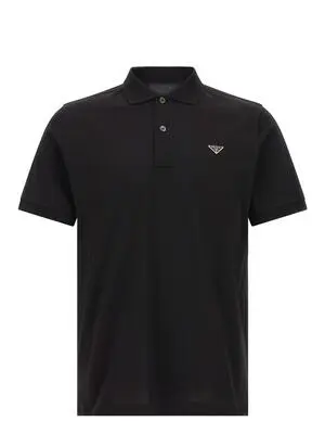 Prada Triangle Logo Polo Shirt - Black