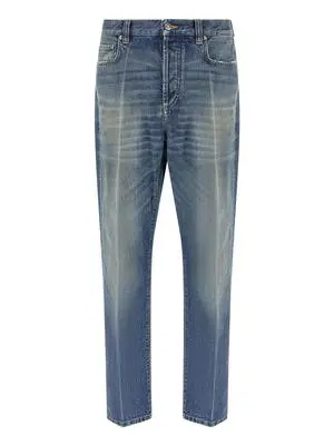 Versace Distressed Straight-leg Jeans - Blue