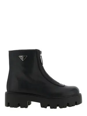 Prada Zipped Calf Leather Ankle Boots - Black