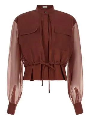 Brunello Cucinelli Silk Sleeves Blouse - Brown