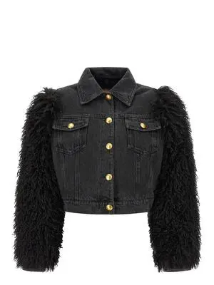 TWIN-SET TWIN SET Shearling Sleeve Denim Jacket