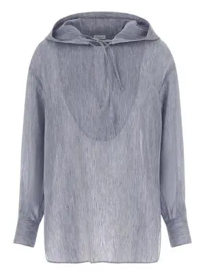 Brunello Cucinelli BRUNELLO CUCINELLI Linen-Silk Hooded Shirt Light Blue
