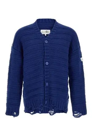 MAISON MARGIELA Distressed Wool Blend Cardigan - Blue
